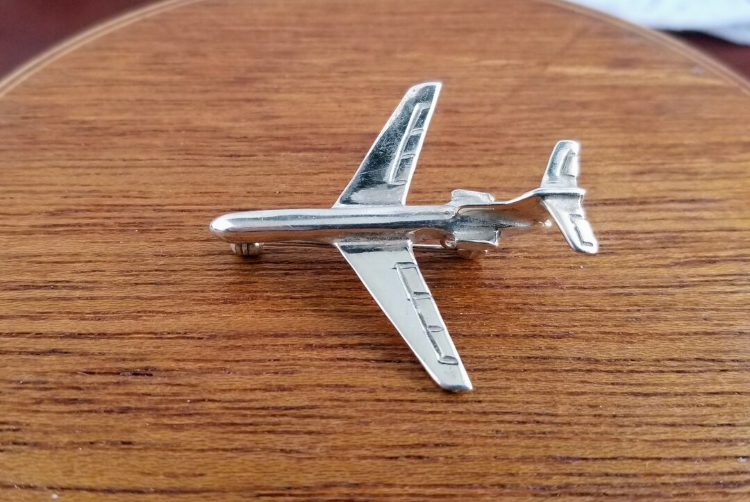 Vintage Solid Sterling Silver Airplane Shaped Brooch Airplane Brooch in ...