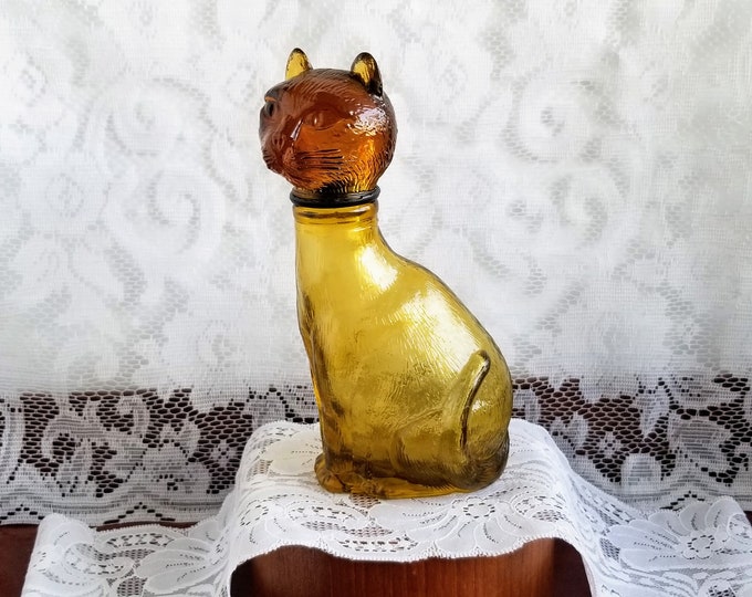 Bottle Collector vintage MCM Amber Glass Cat Sitting Cat Decanter With ...