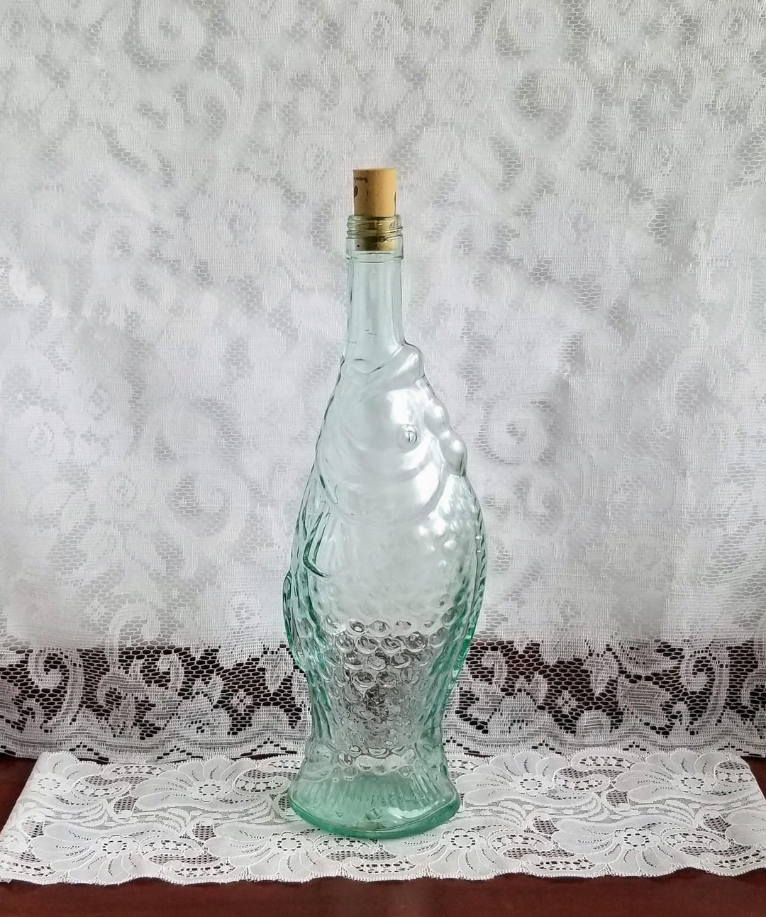 Light Green Glass Fish Shaped Bottle With Amazing Detail of Fish Scales ...