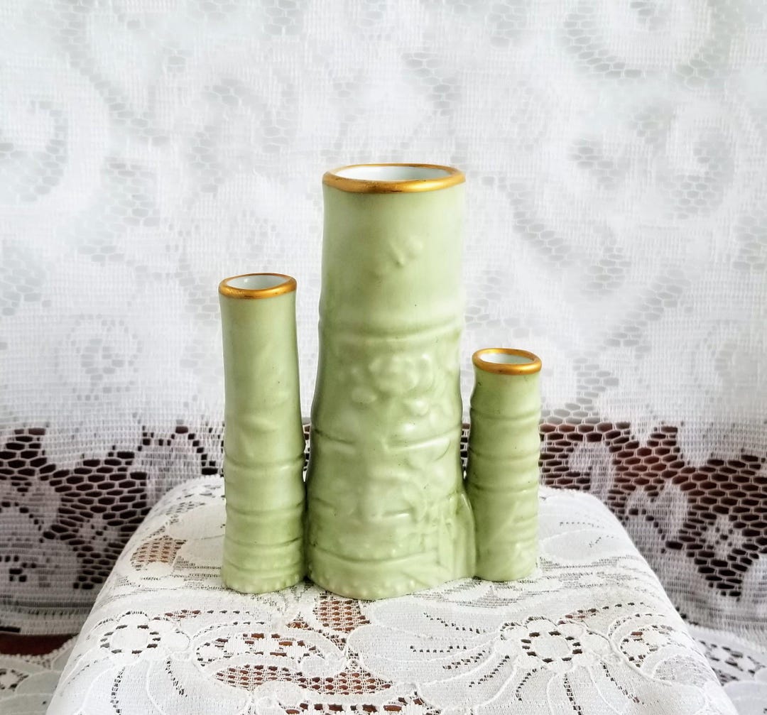 Bamboo Style Mottahedeh Design Vase Triple - Handmade Light Green Vase ...