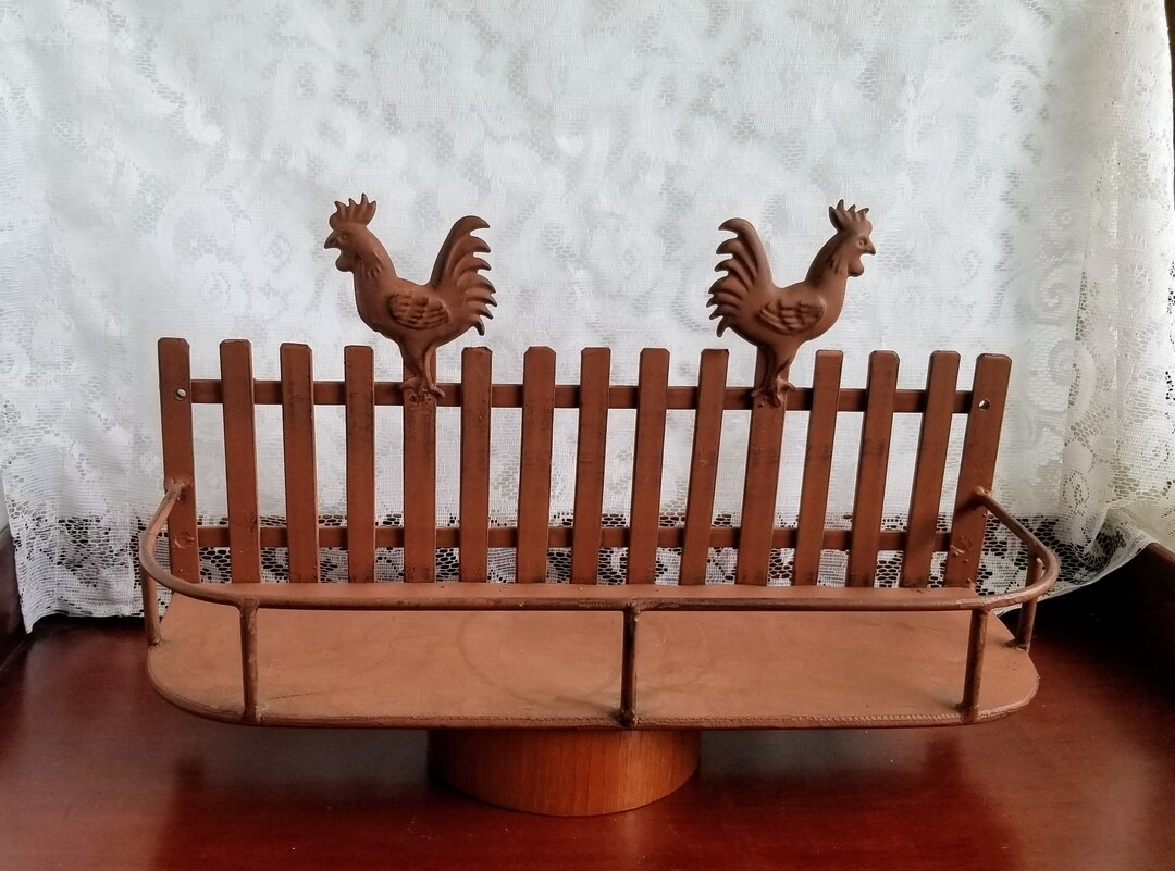 Vintage Cast Iron Rooster Hanging Shelf- Fun Shelf With Roosters ...