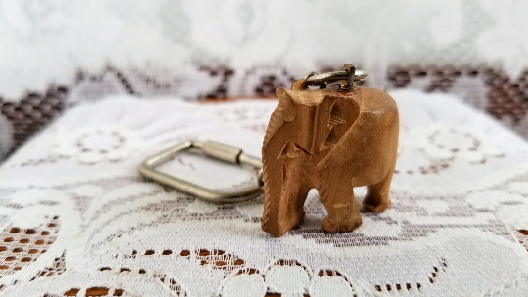 Vintage Wooden Hand Carved Elephant Key-chain - A Sweet Detailed Hand ...