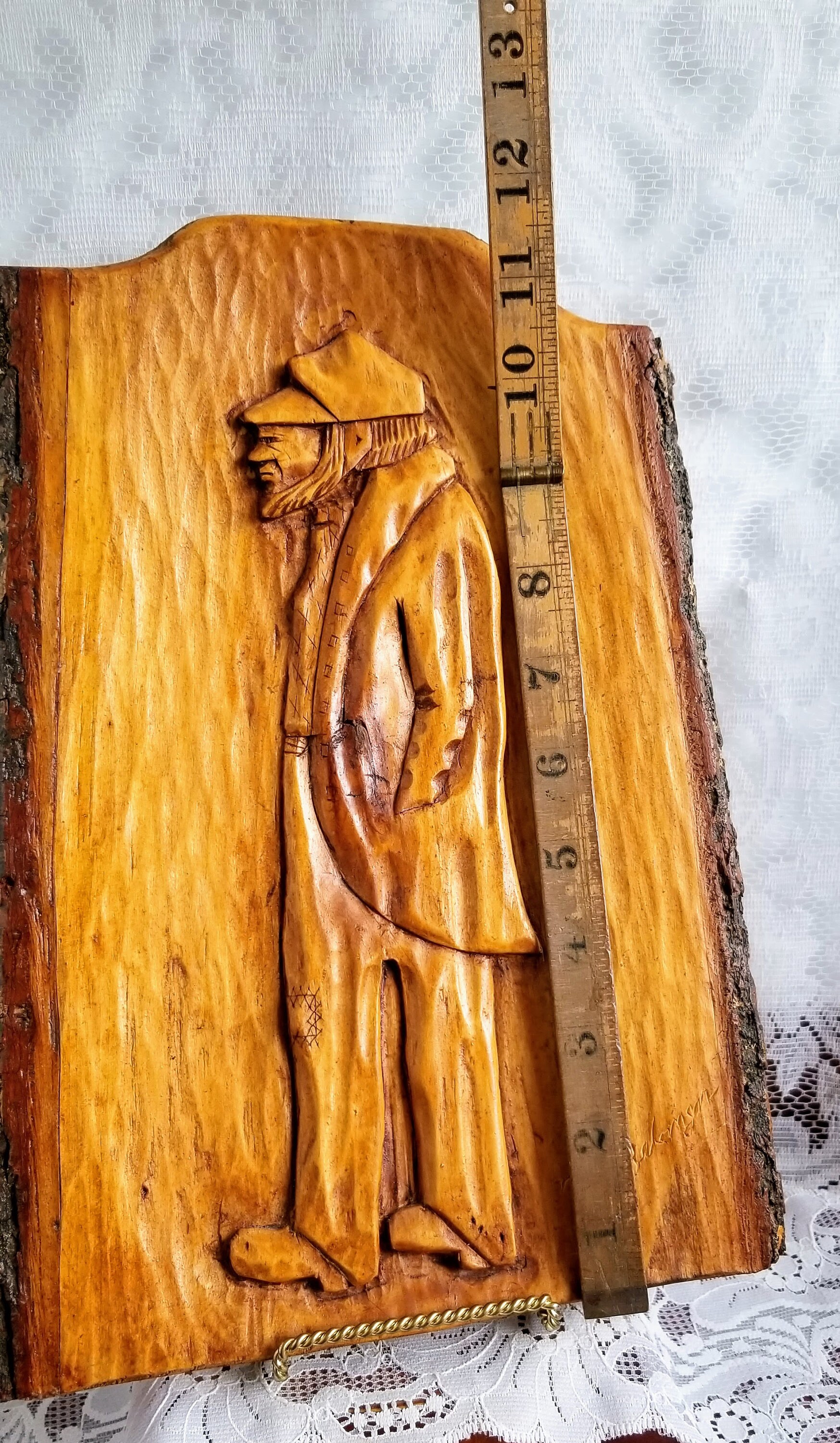 Vintage Wooden Carving of Old Man on a Live Edge Plaque by Roch ...