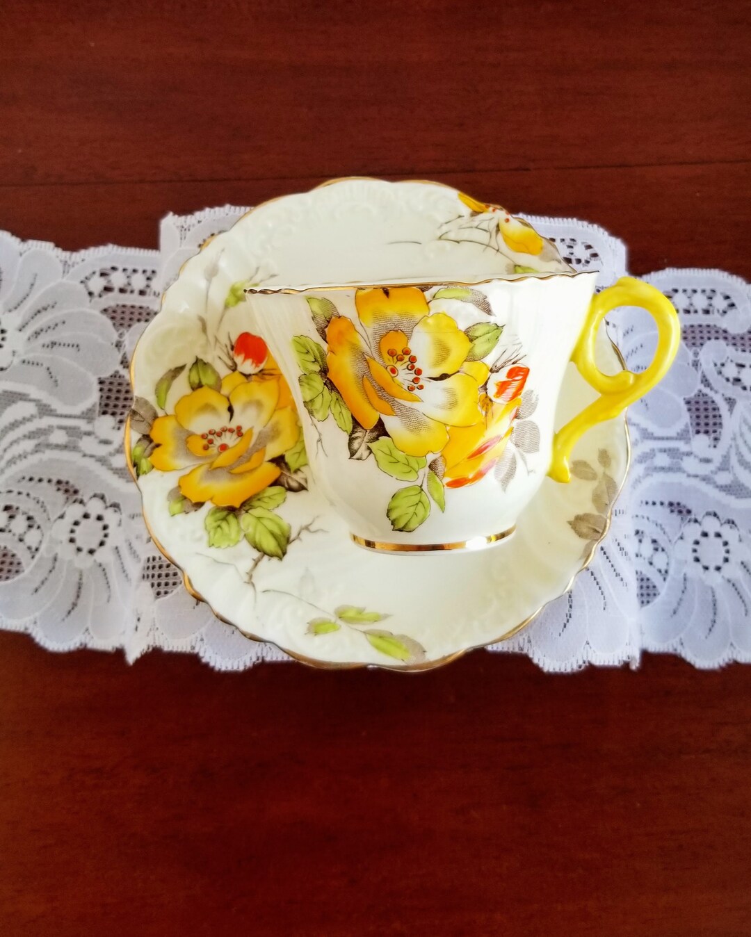 Vintage Paragon Stunning Cup and Saucer- Older Back Stamp- Yellow With ...