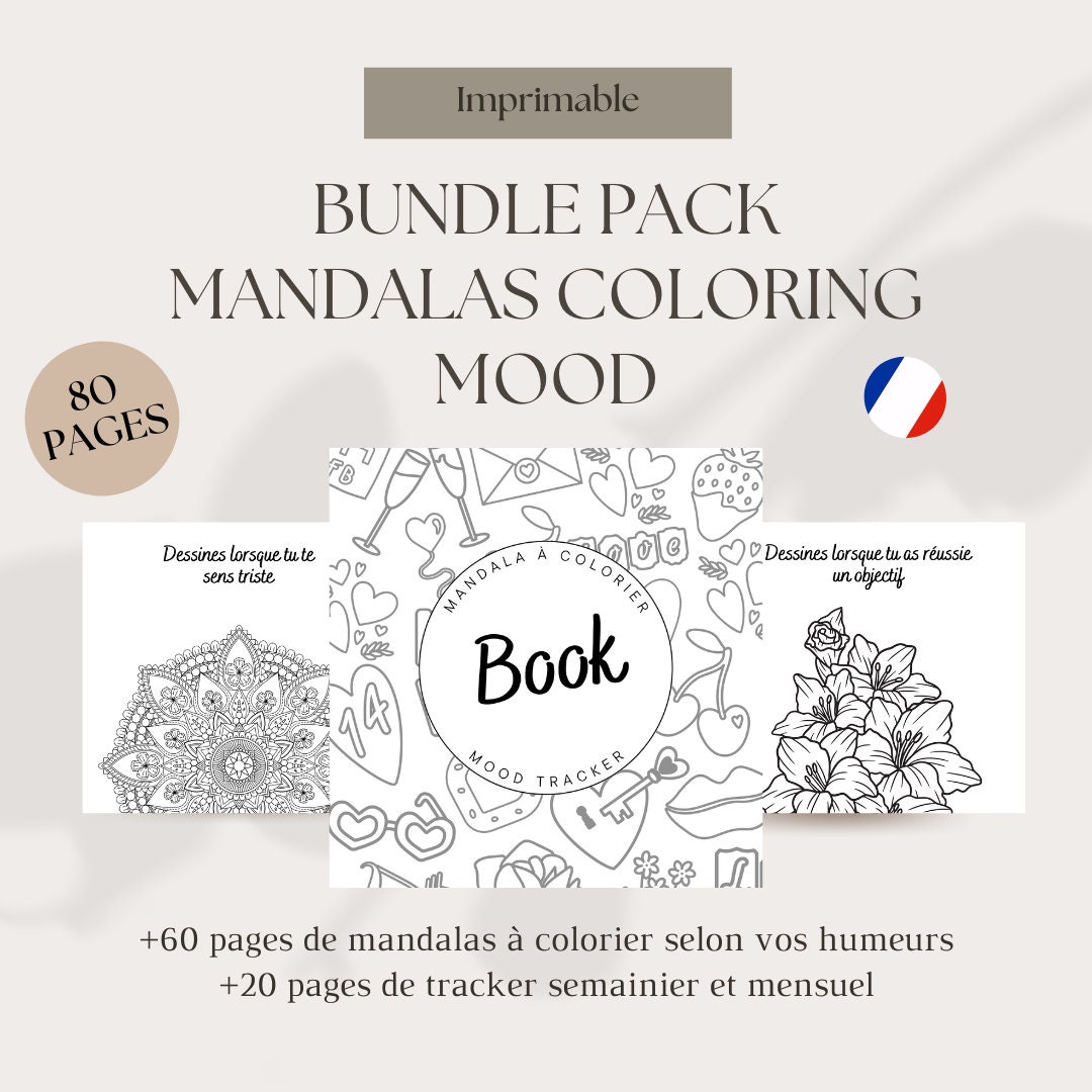 Mandalas Coloring Bundle Printable FR, Daily and Weekly Mood Tracker ...