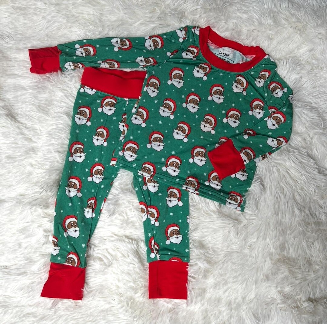African American Black Brown Santa Girls Boys Christmas Holiday Bamboo ...
