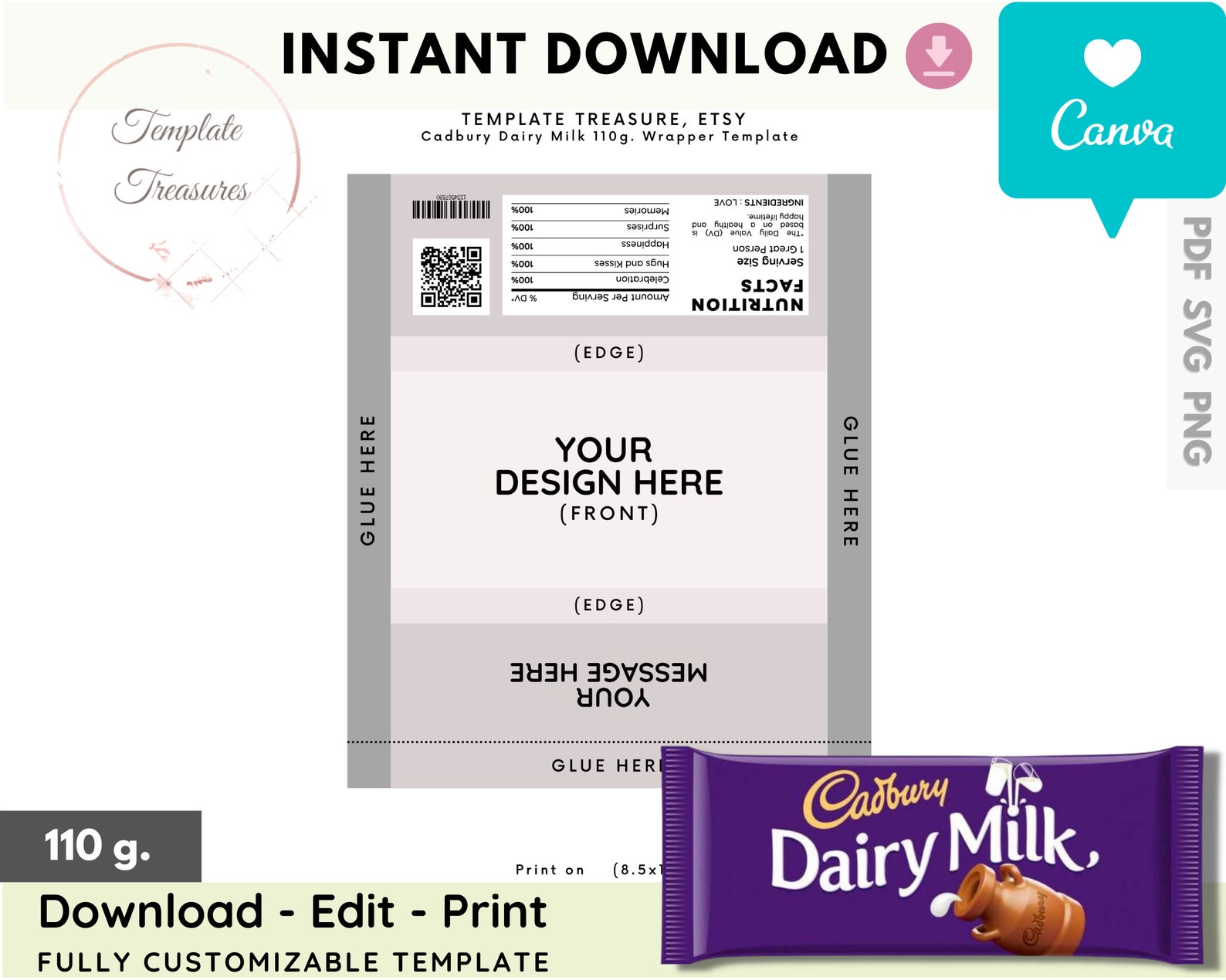 Cadbury Dairy Milk Chocolate bar wrapper template Dairy Milk | Etsy España