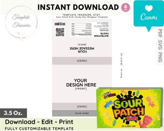 Sour Patch Kids 3.5 Oz. Candy Box Wrapper Template Sour Patch - Etsy
