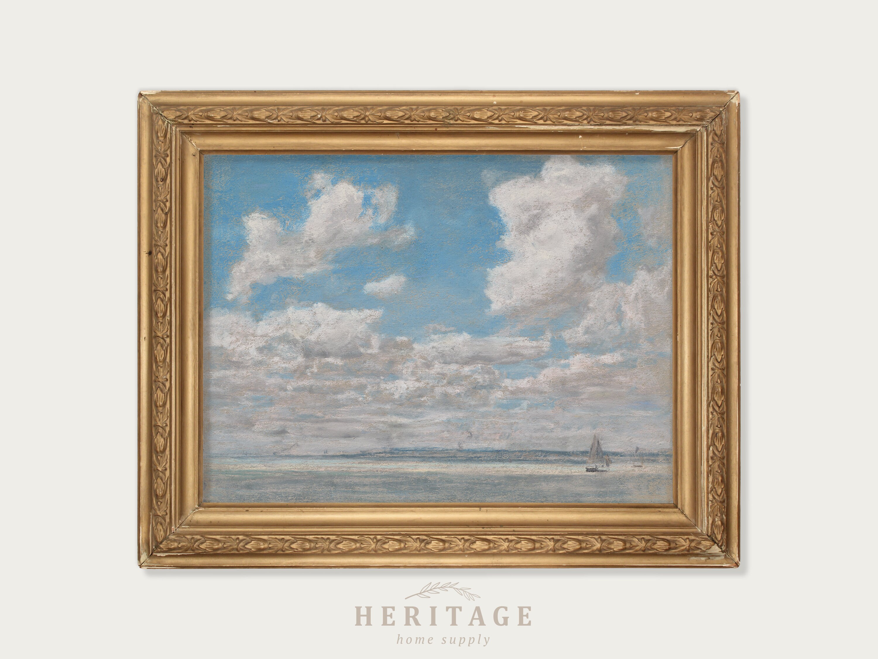 Vintage Seascape Painting, Antique Ocean Print, Coastal Landscape ...
