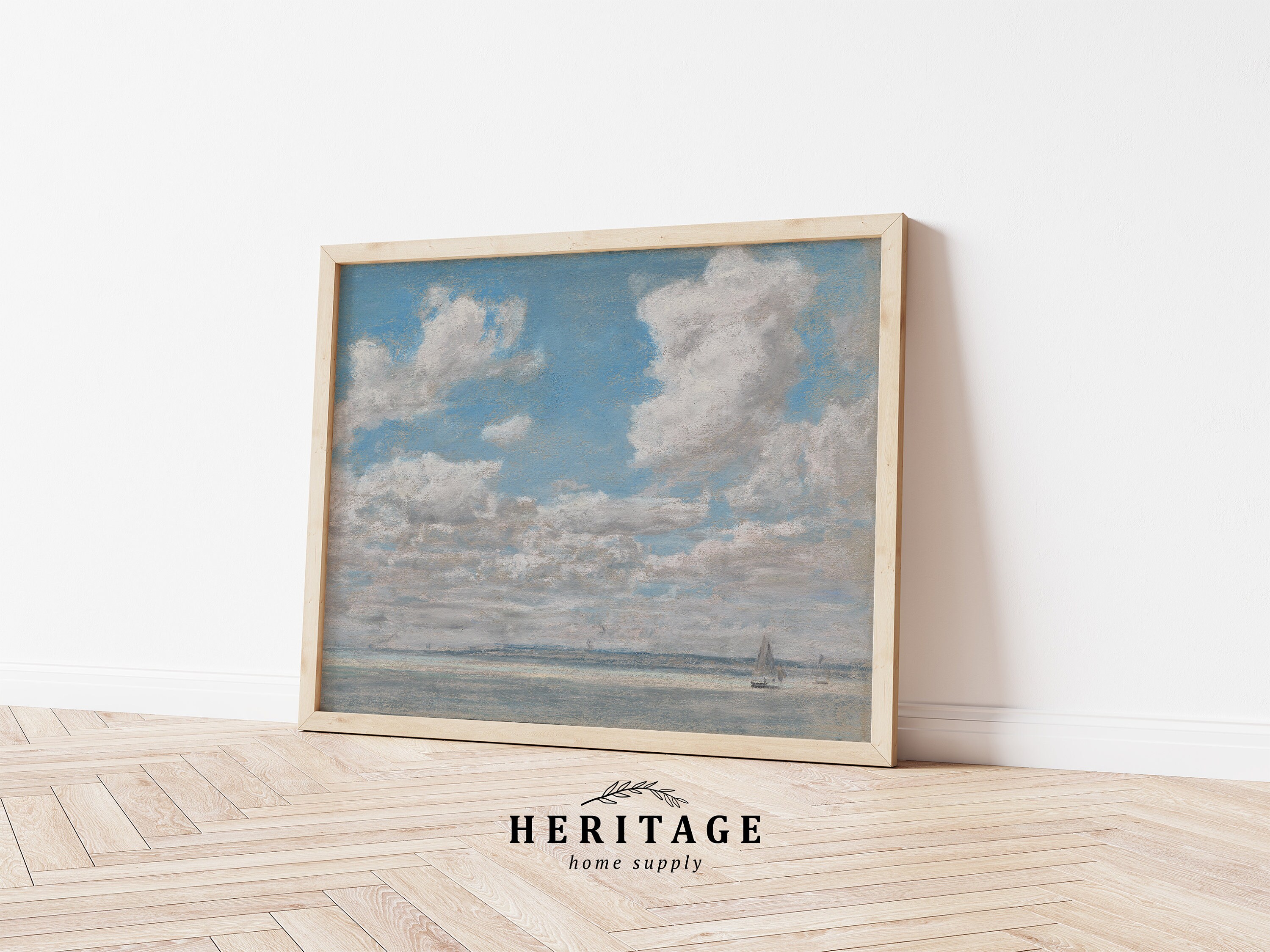 Vintage Seascape Painting, Antique Ocean Print, Coastal Landscape ...