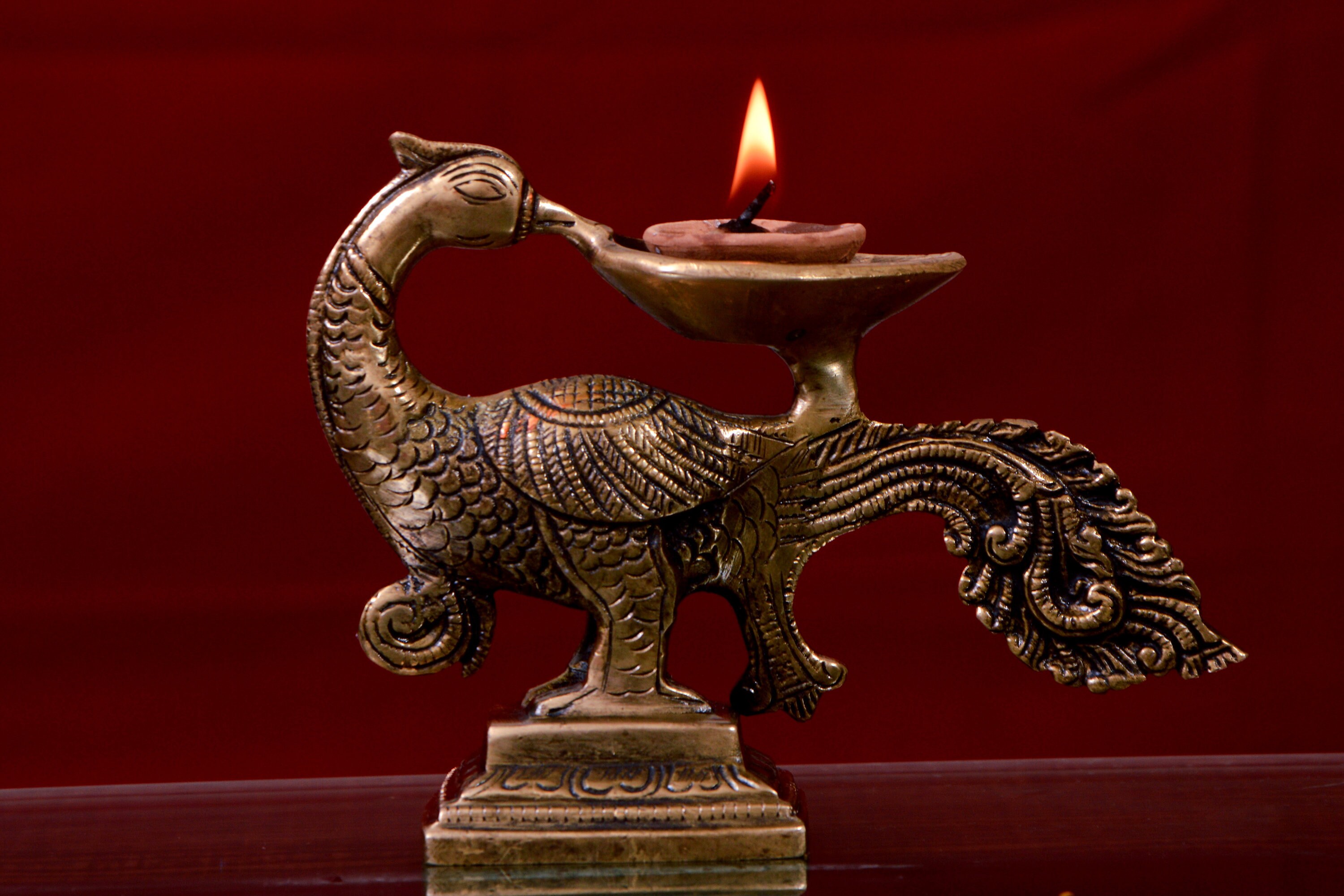 Peacock Design Oil Wick DiyaBrass Diya with peacock design | Etsy