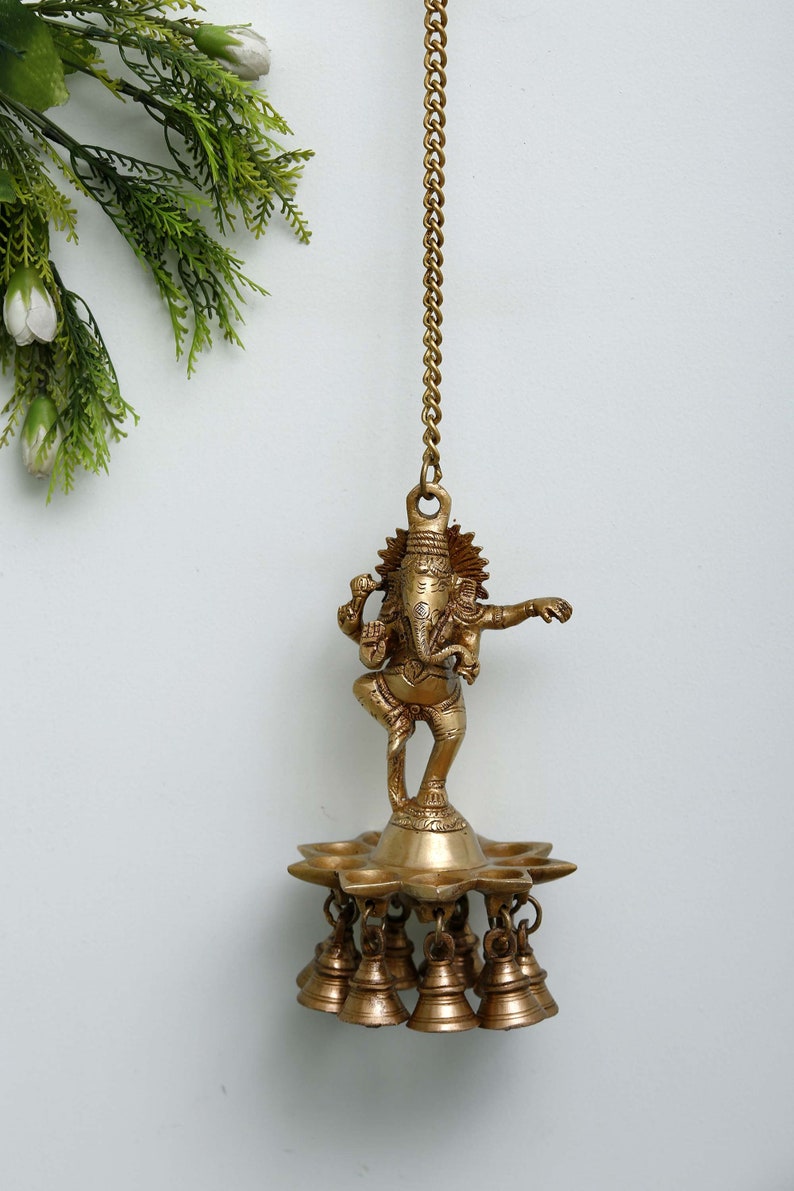 Hanging Ganesh Oil Wick Diyasbrass Diya With Ganeshaindian - Etsy