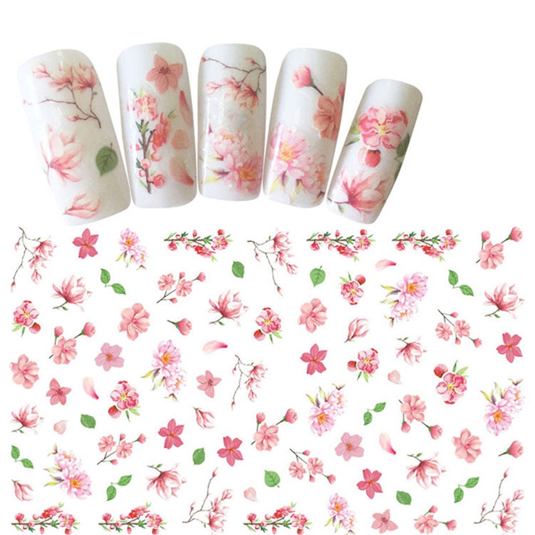 Nail Art Stickers " Pink Flowers " Decals - Etsy