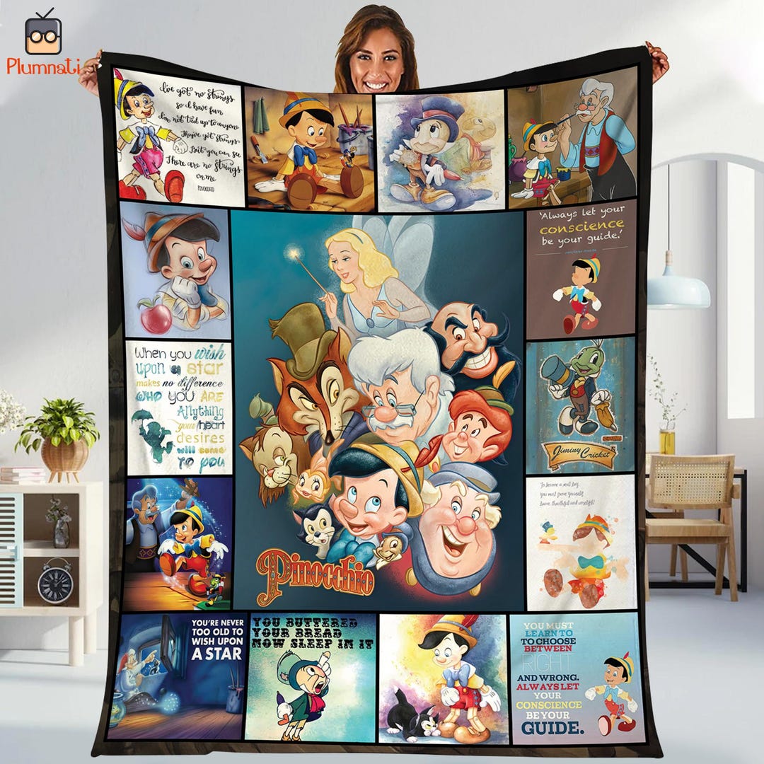 Personalized Disneyland Pinocchio Fleece Blanket, Figaro Jiminy Cricket ...
