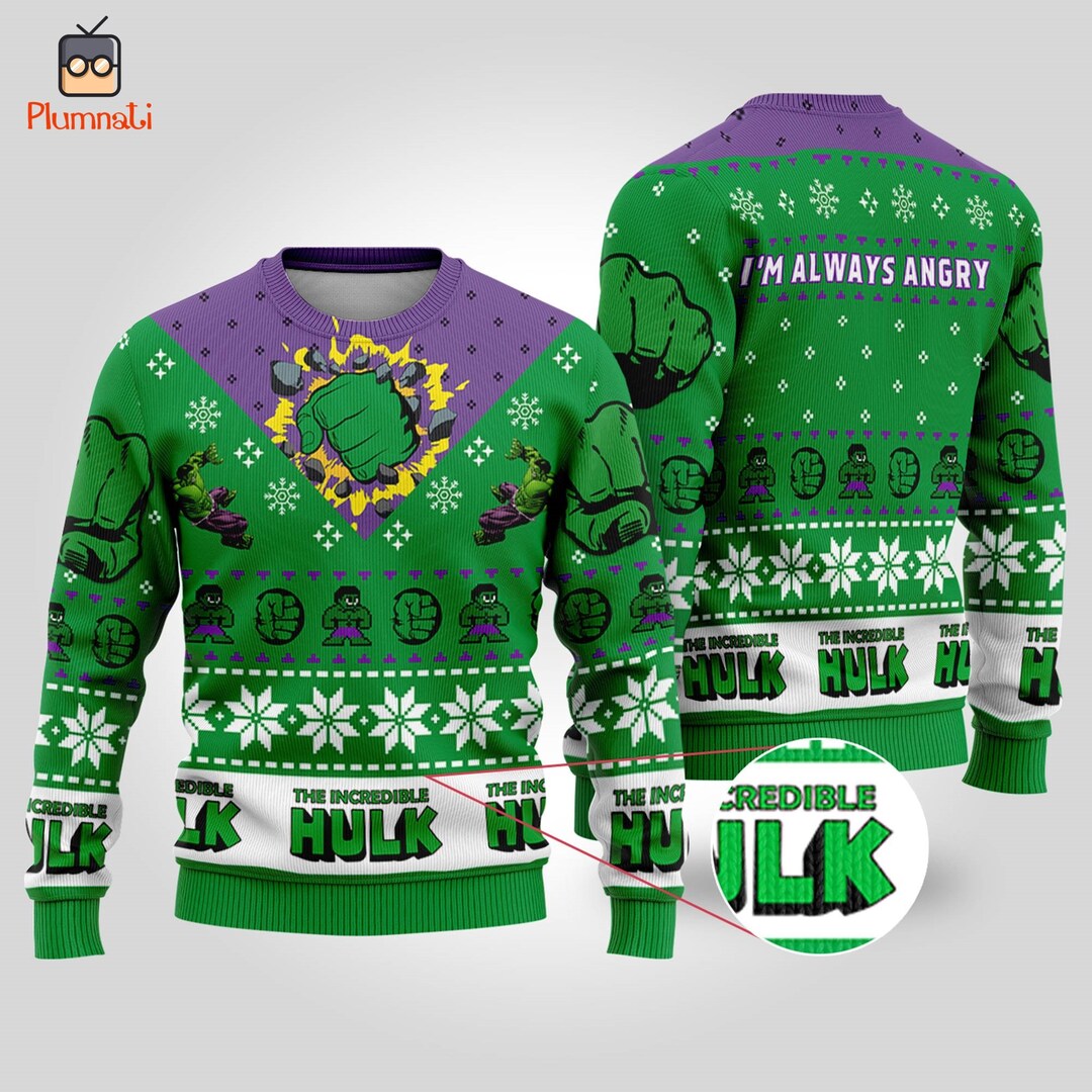 The Incredible Hulk Christmas Ugly Sweater, Superhero Christmas ...
