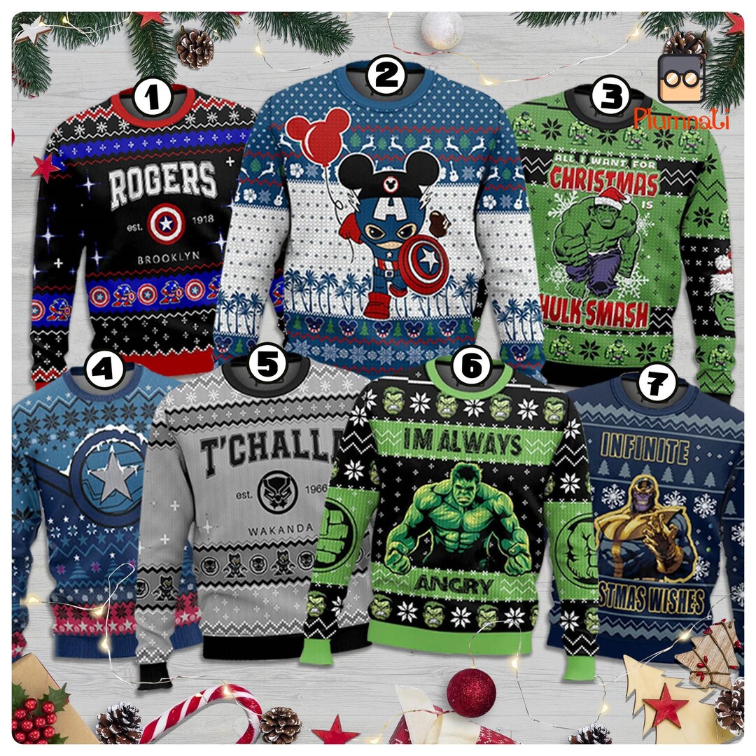 MCU Avengers Ugly Christmas Sweater, Superhero Christmas Sweater ...