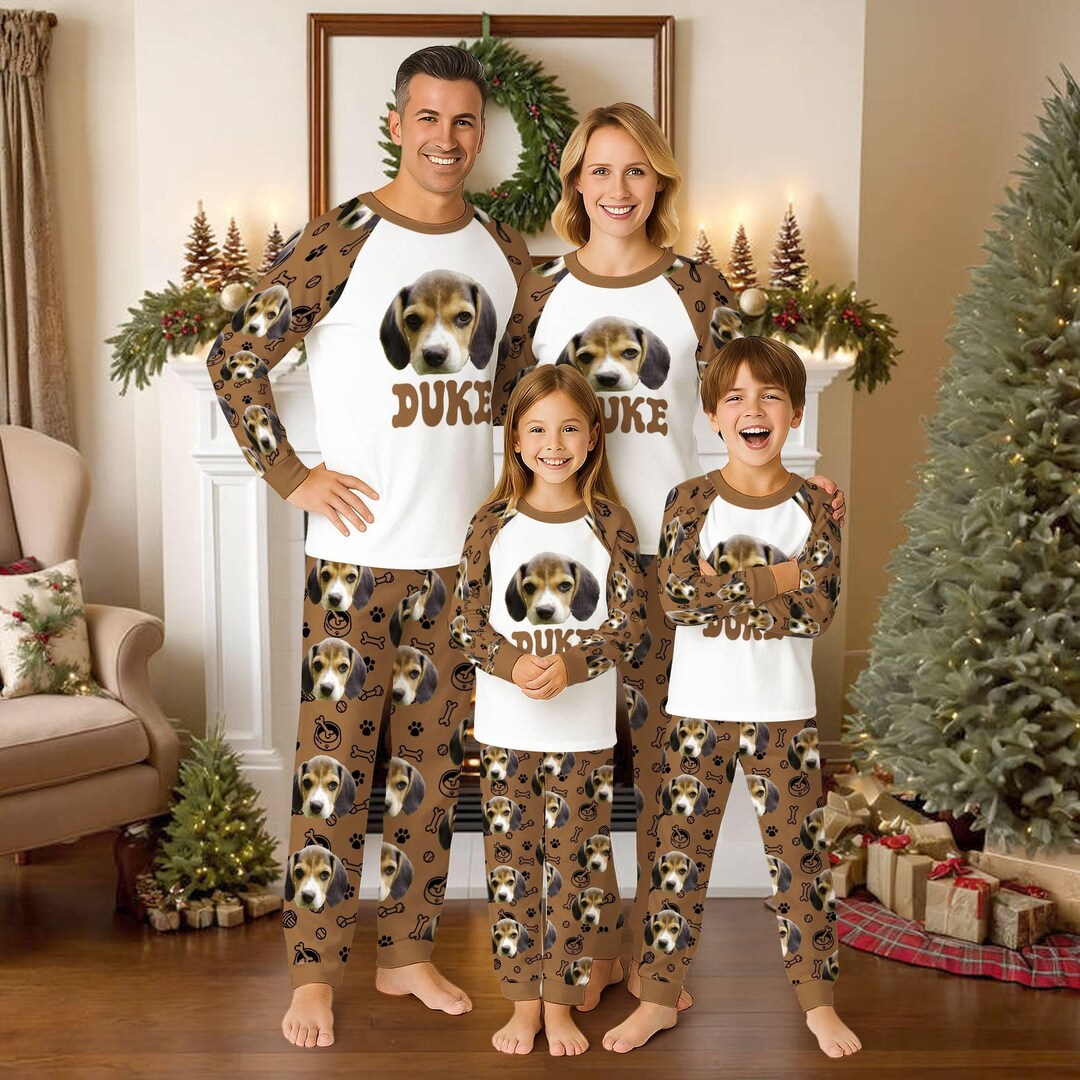 Personalized Photo Raglan Pajamas Custom Face Christmas Pajamas Set ...