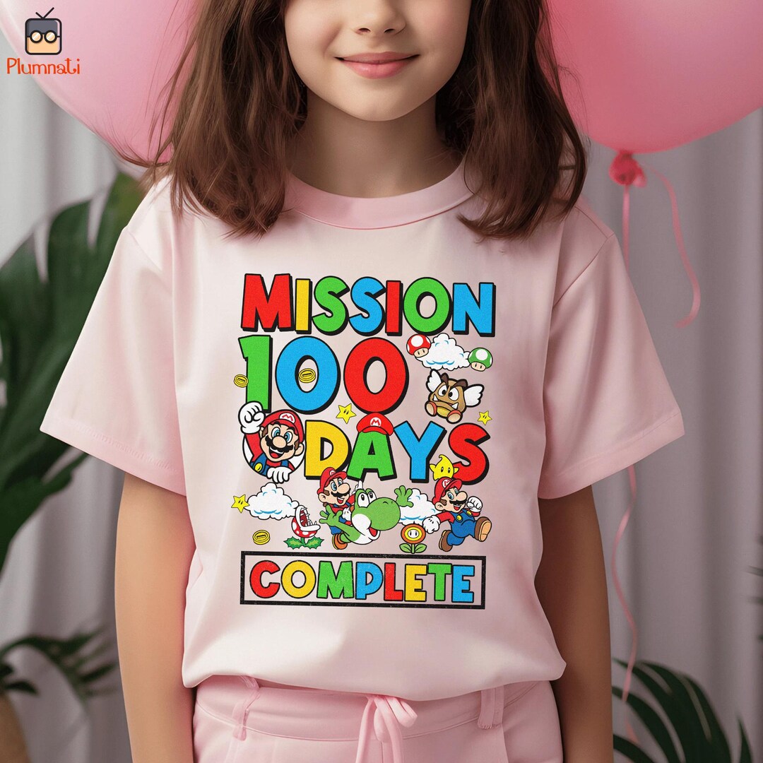 Super Mario 100 Days of School Shirt, Mario Mission 100 Days Complete ...