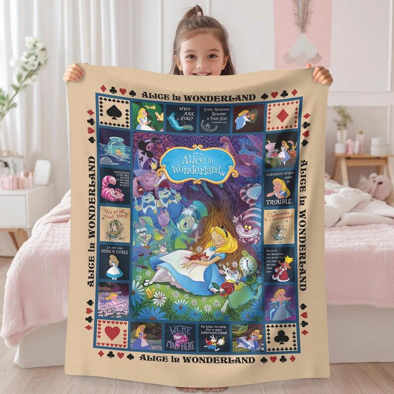 Disneyland Alice in Wonderland Fleece Blanket Alice Cheshire Cat ...