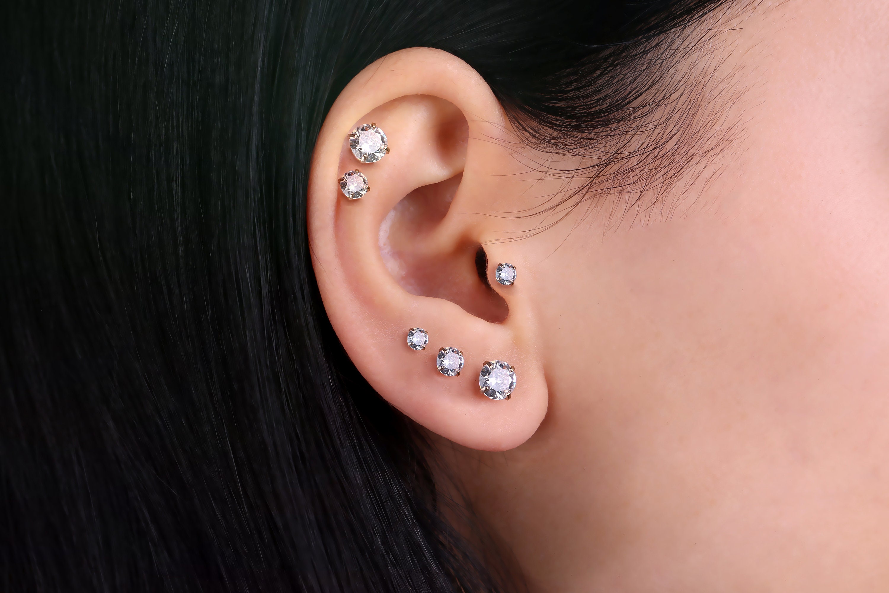 316L Surgical Steel Gold 16G Flat Back Labret Stud Earring, CZ Screw on ...