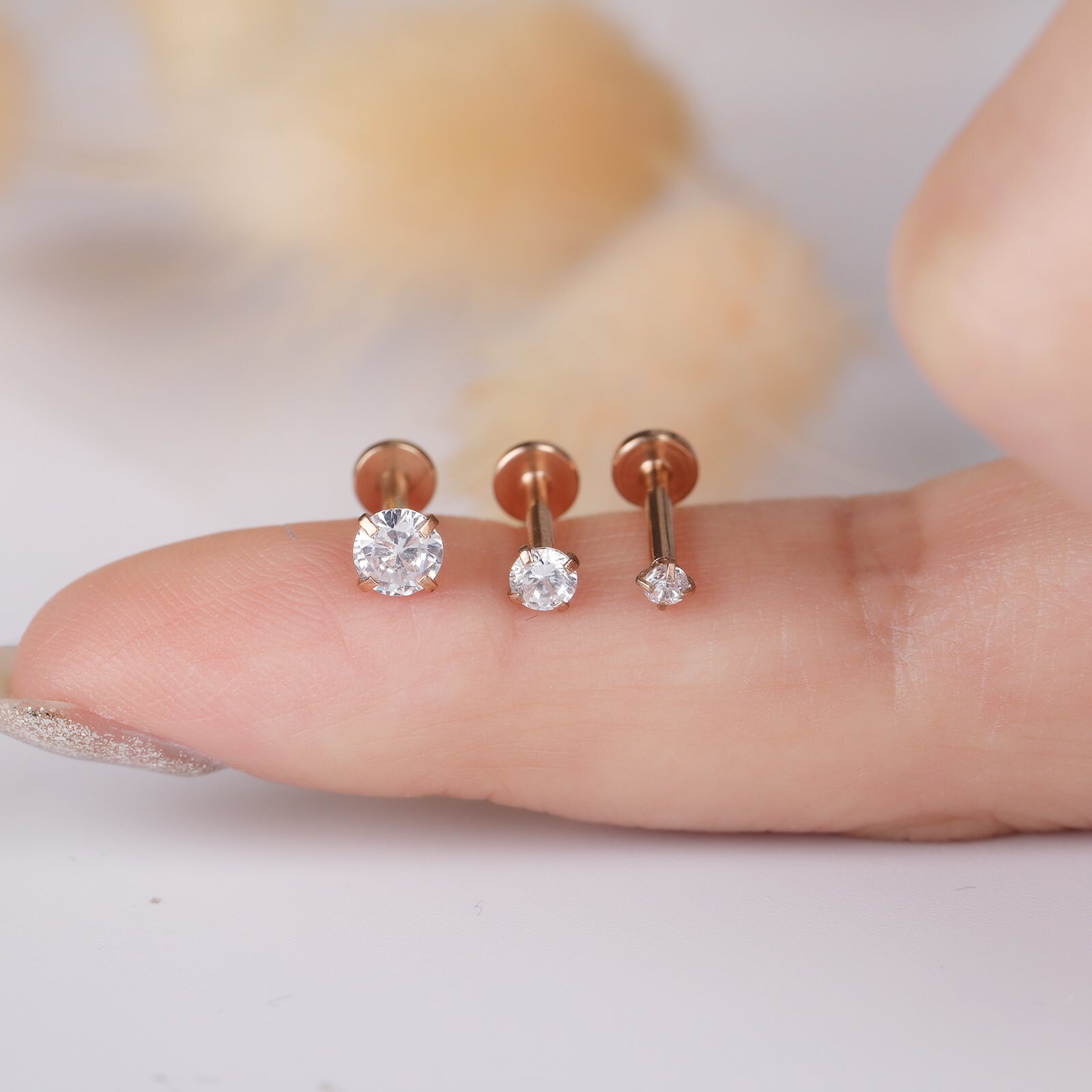16G Tiny Rose Gold Screw on Labret Stud Flat Back Labret - Etsy