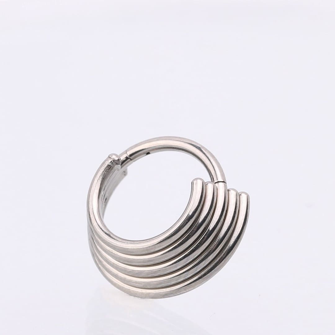 Implant Grade Titanium 5-tier Stacked Septum Ring - Layered Helix, Hinged Septum Hoop, Segment ...