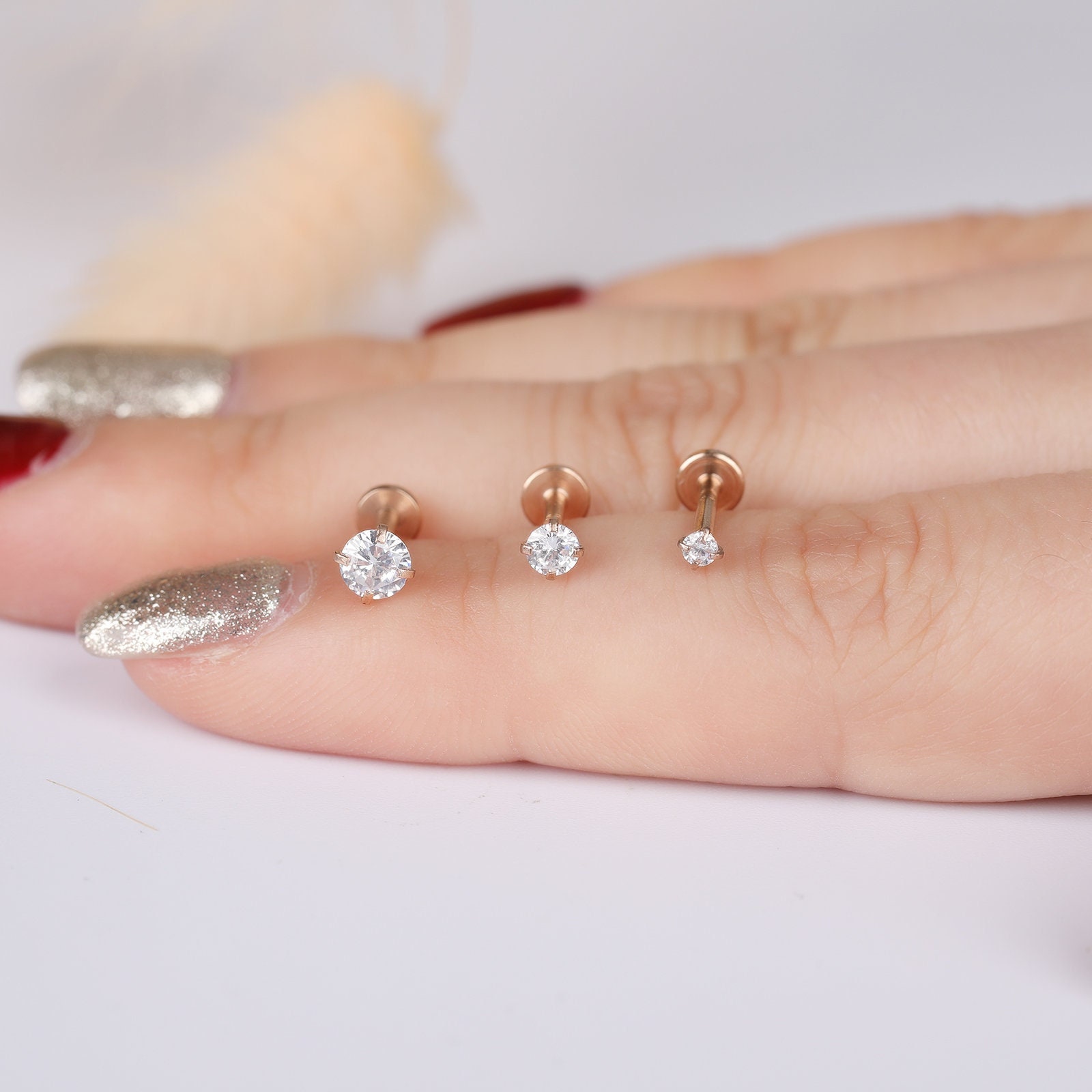 16G Tiny Rose Gold Screw on Labret Stud Flat Back Labret - Etsy