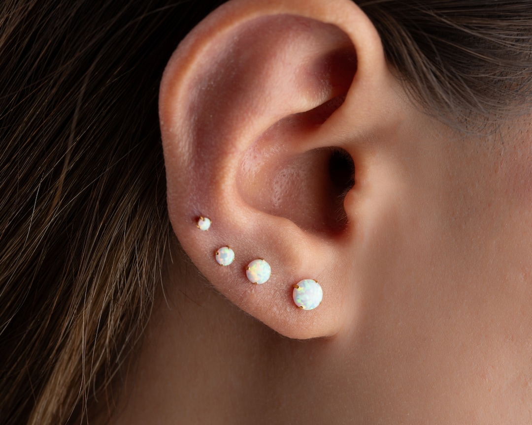 16G/18G/20G Opal Push in G23 Titanium Stud Gold Silver Threadless Flat ...