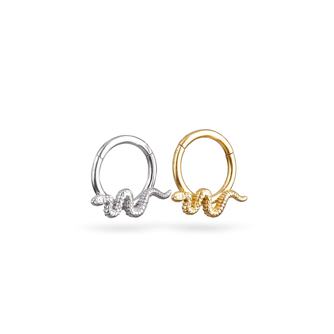 Silver, Gold 16G Snake Septum Ring, Hinged Septum Clicker, Unique Snake ...