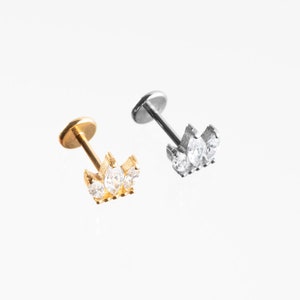 16g/18g/20g Titanium Tiny Gold Crown Push in Stud Earrings, Silver Crown Labret Stud, Flat Back ...