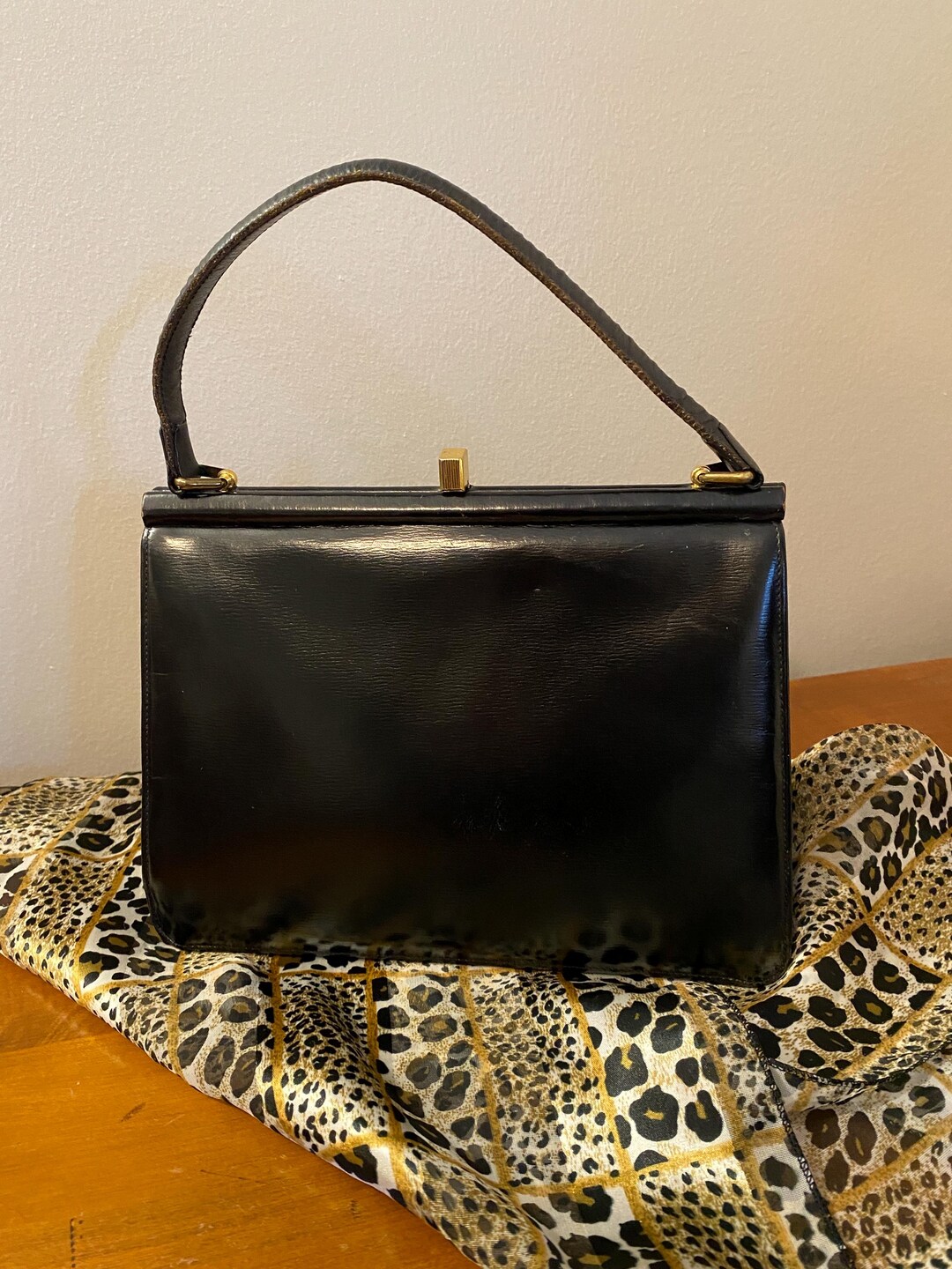 Black Leather Top Handle Purse - Etsy