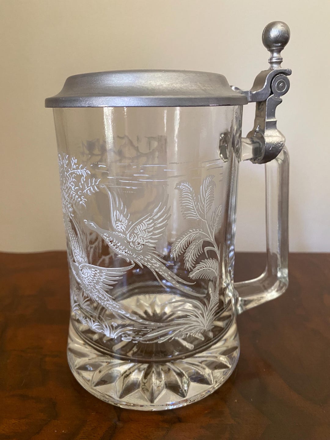 Etched Glass Beer Stein With Pewter Lid - Etsy