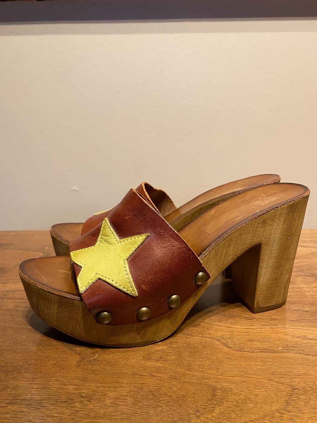 Vintage Italian Leather and Wood Mules - Etsy
