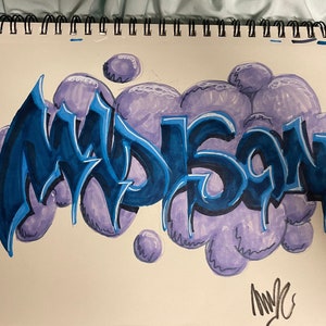 Custom graffiti piece sketch 9x12 | Etsy