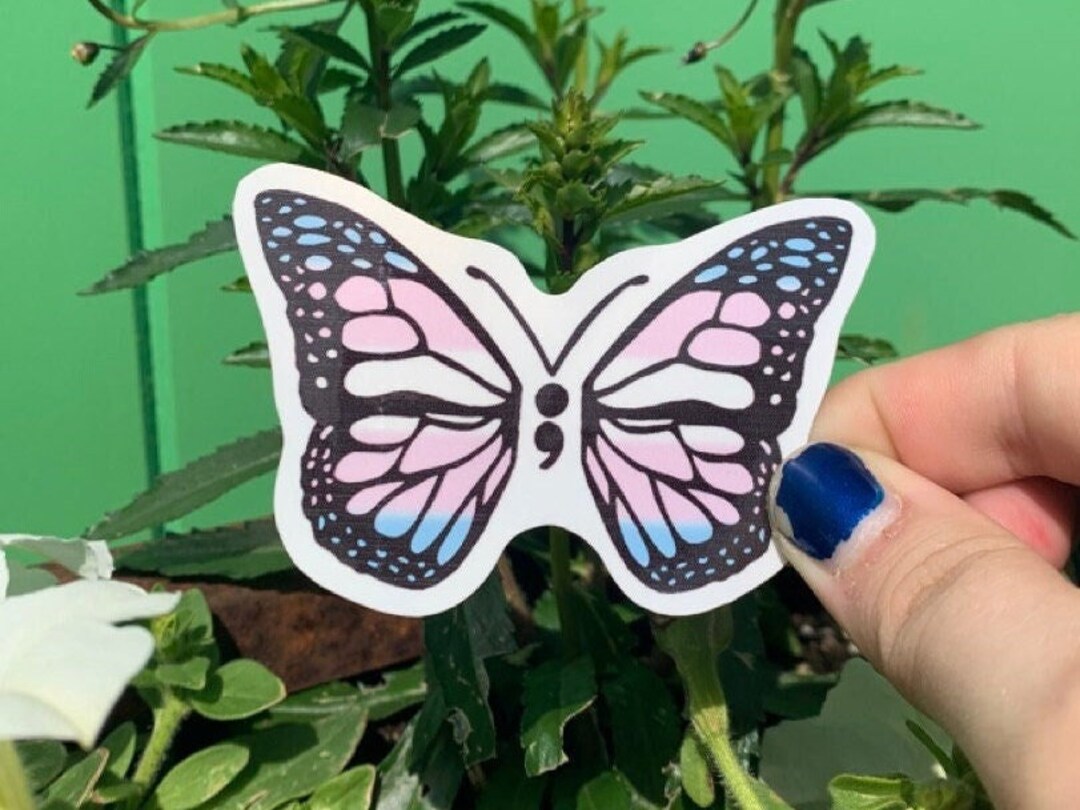 Transgender Butterfly Pride Sticker Semicolon Butterfly Sticker Mental ...