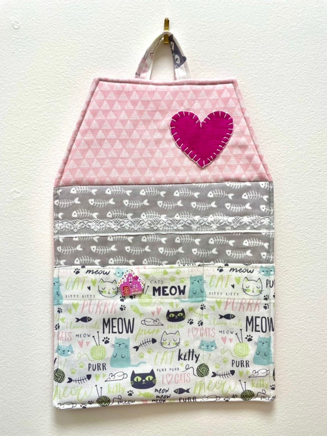 Cute Quilted House Wall Hanging Notepad and Pen Holder - Etsy