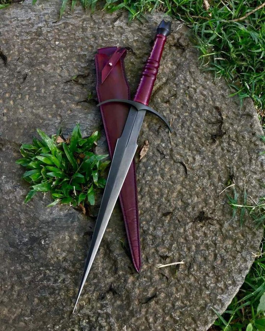 Handmade Camping Dagger: 25" High Carbon Steel Blade, Leather Wrapped ...