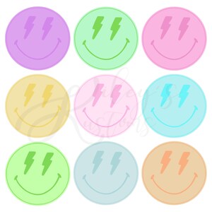 Retro Pastel Smiley Faces, Digital Download, PNG and JPG Files ...