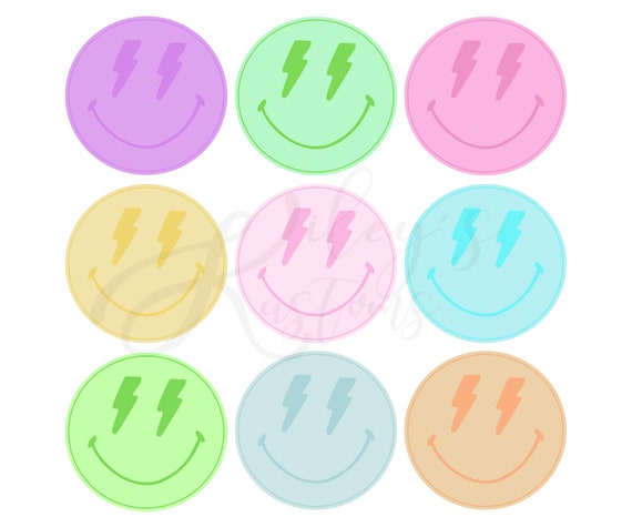 Retro Pastel Smiley Faces Digital Download PNG and JPG - Etsy
