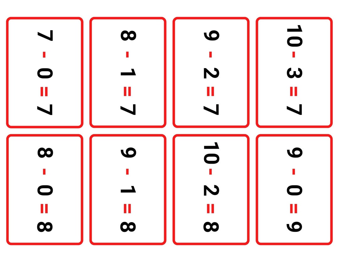 Math Flashcards | Flashcards | Elementary Memory Game | Subtraction ...