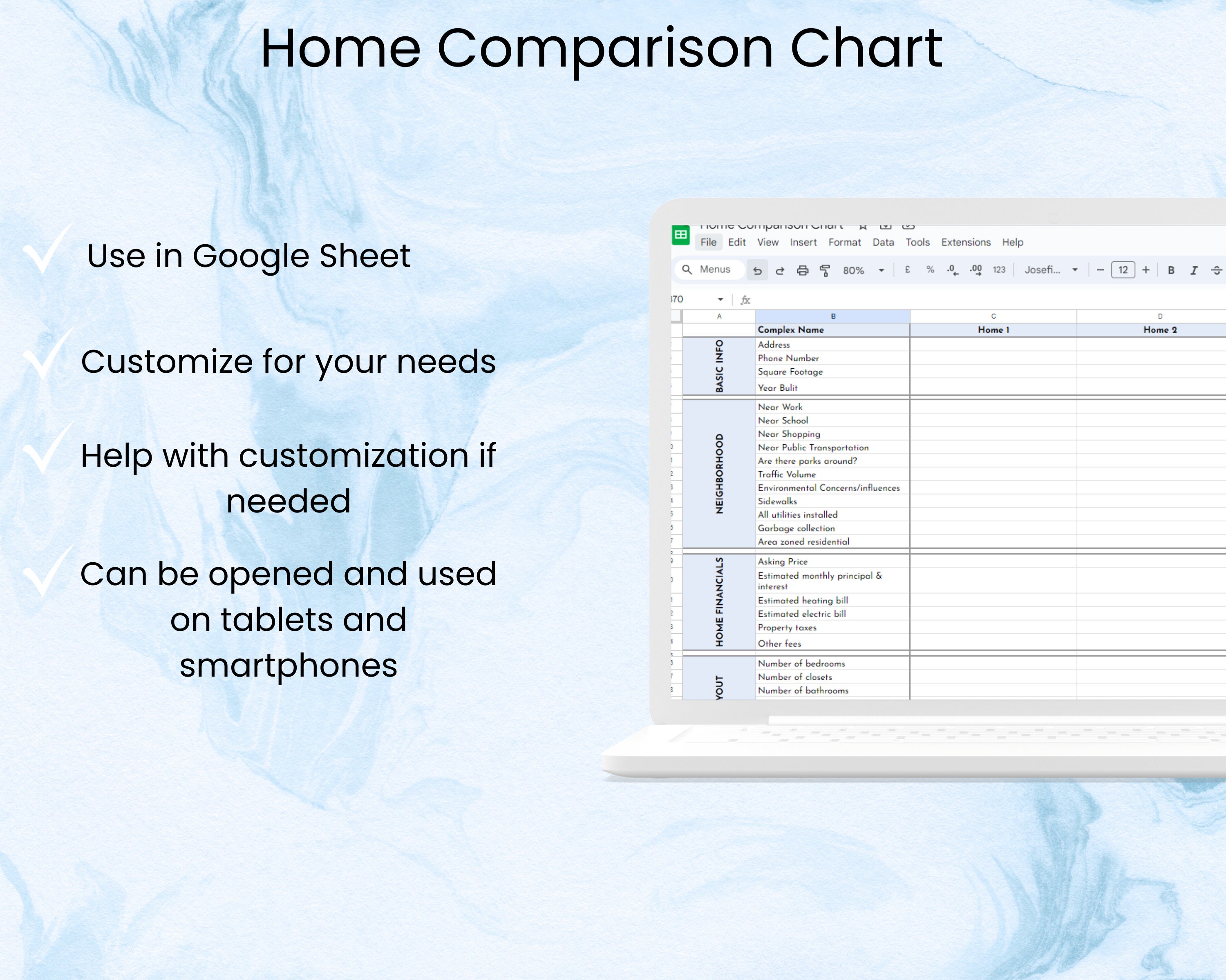 Home Comparison Spreadsheet, Housing Search Planner, Home Comparison ...