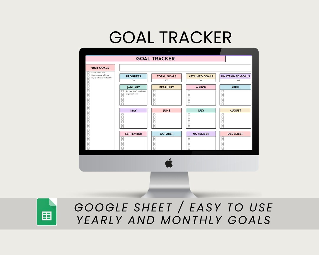Goal Tracker 2024 Spreadsheet Yearly and Monthly Goal - Etsy