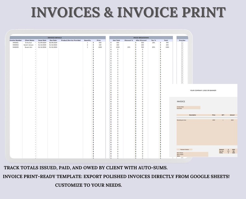 Client Tracker Spreadsheet: CRM Dashboard, Invoice & Project Management ...