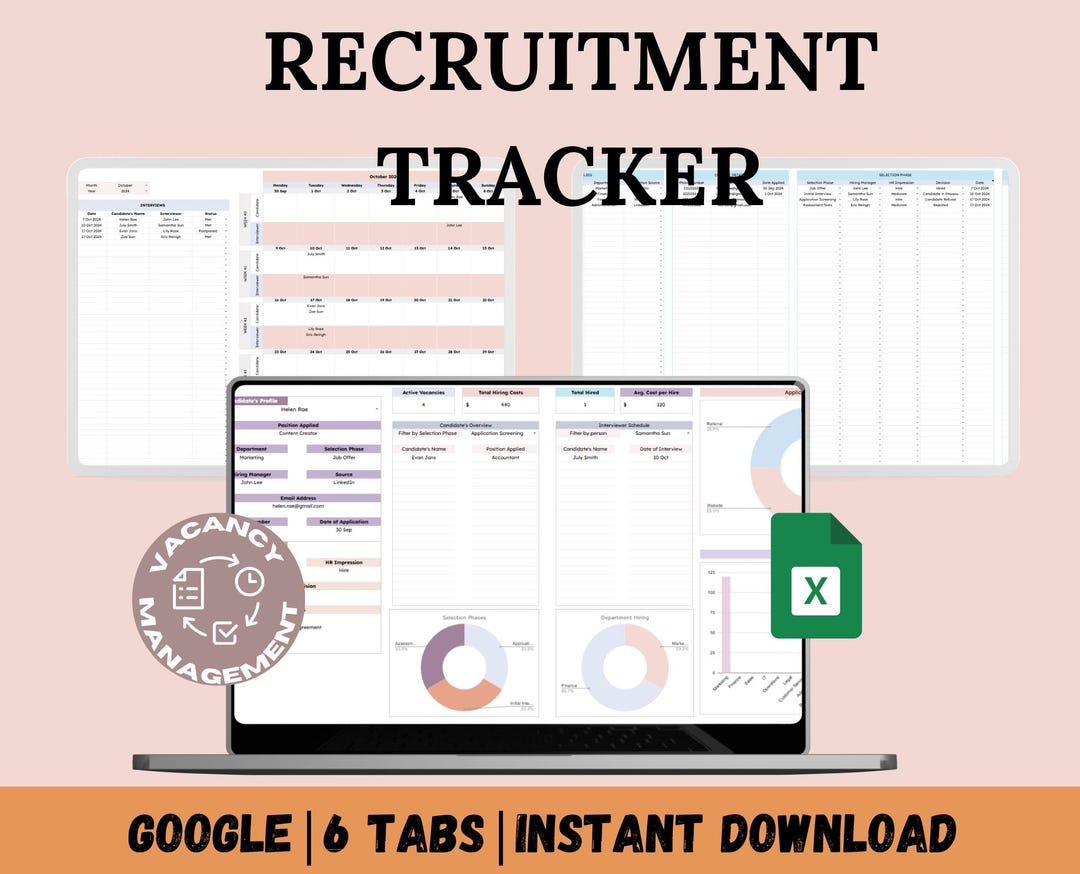 Recruitment Tracker Spreadsheet, Hiring Tracker, HR Recruitment Tracker ...