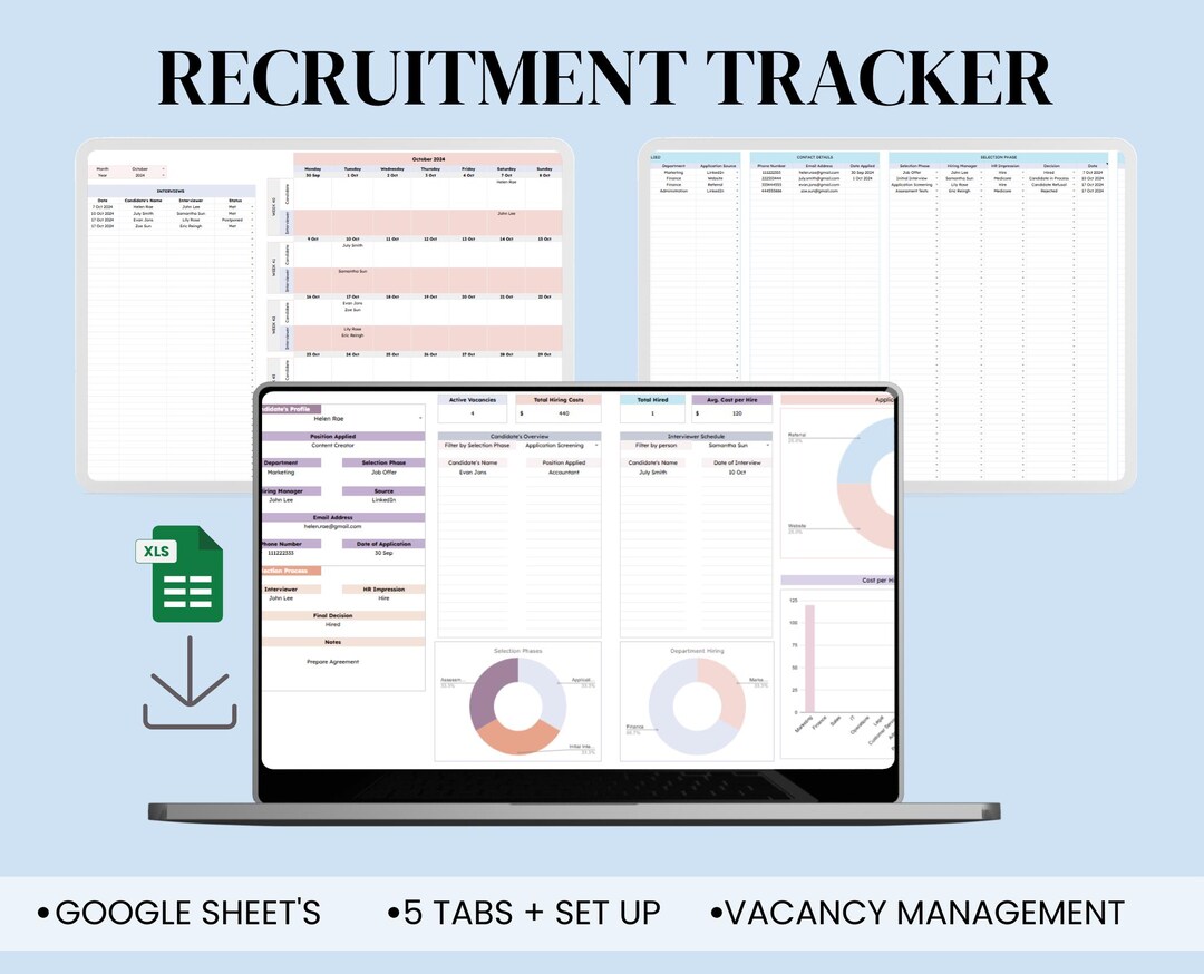 Recruitment Tracker Spreadsheet, Hiring Tracker, HR Recruitment Tracker ...