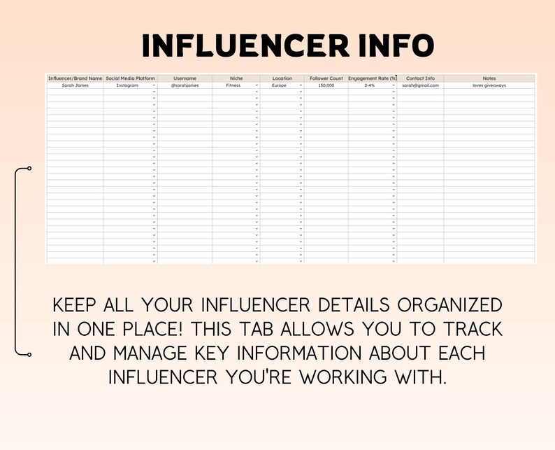 Influencer Outreach Tracker Spreadsheet, UGC Outreach, Marketing Brand ...