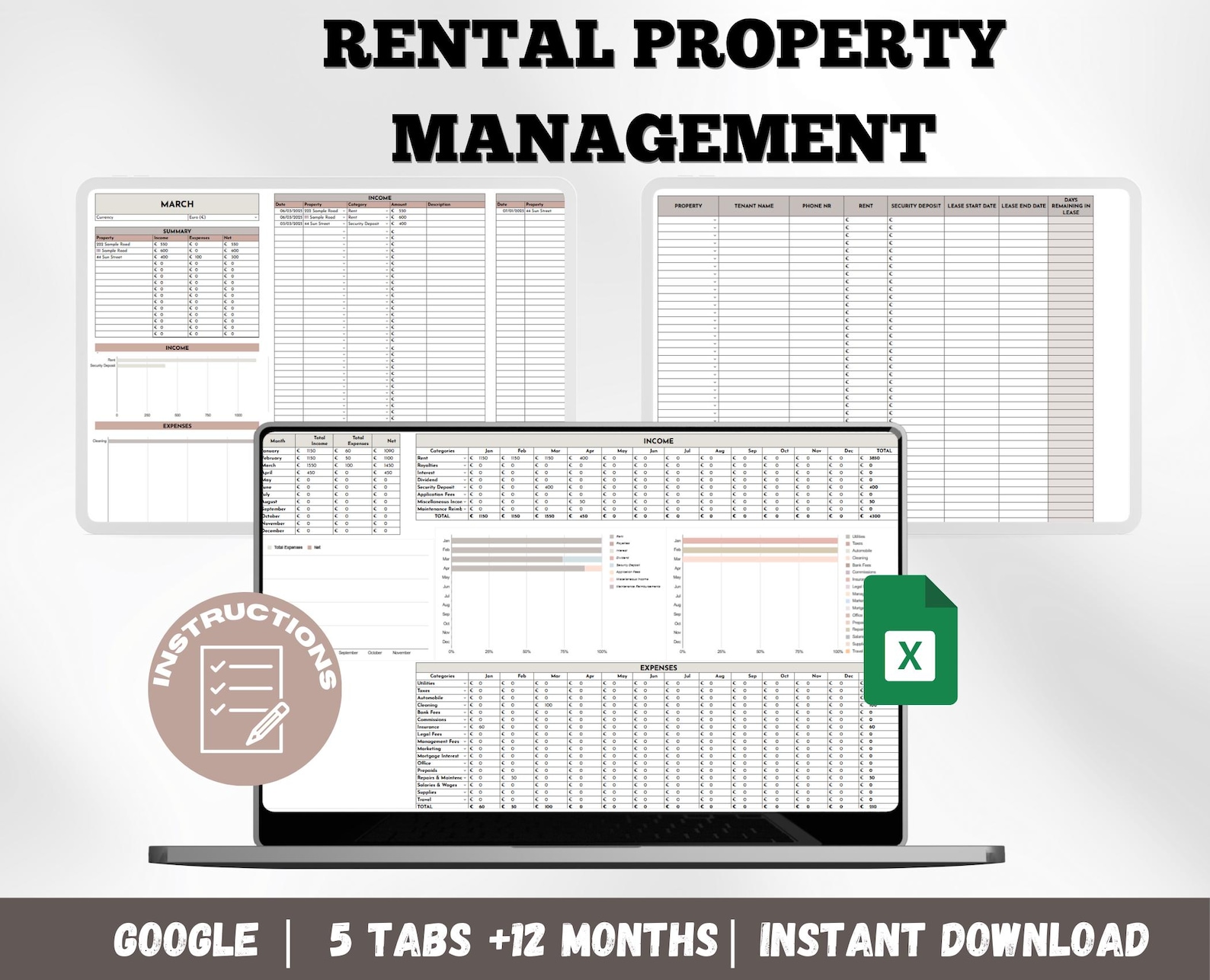 Landlord Property Management Spreadsheet, Rental Property Management ...