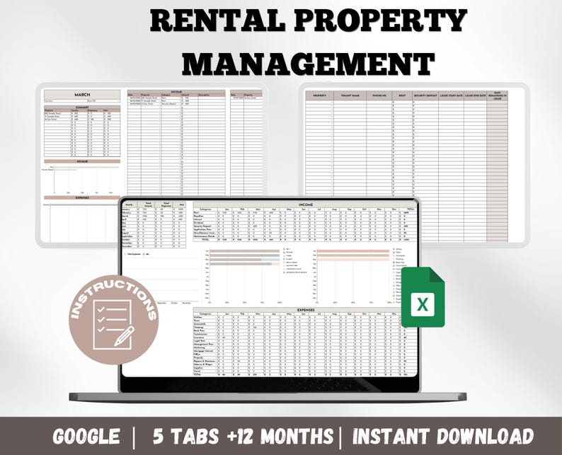 Landlord Property Management Spreadsheet, Rental Property Management Google Sheet, Income ...