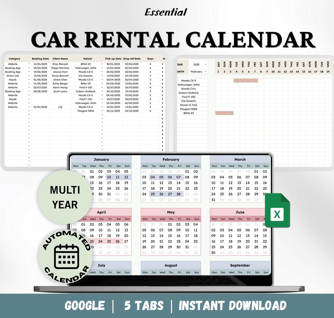 Car Rental Management Spreadsheet Google Sheets Booking Template ...