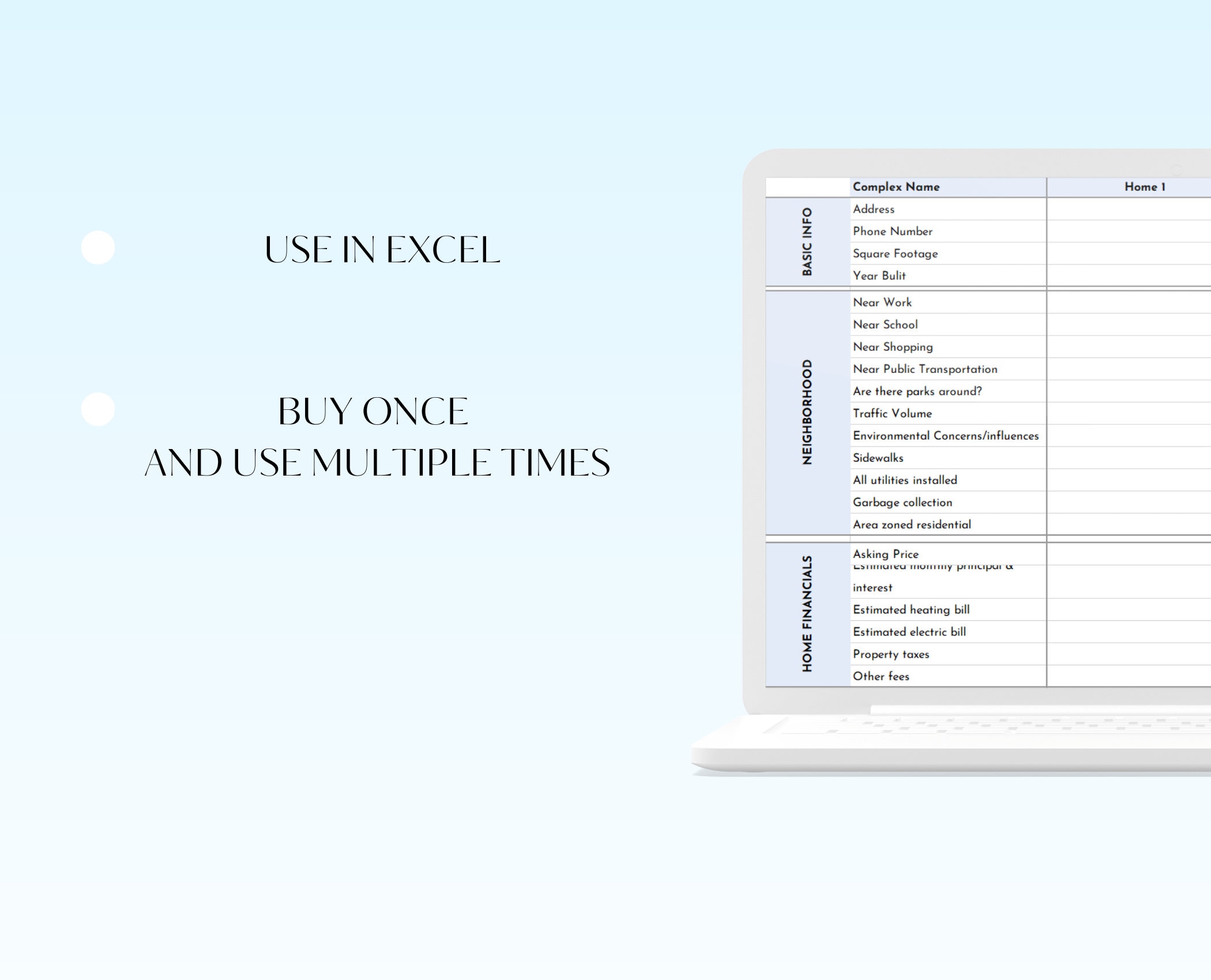 Home Comparison Spreadsheet, Housing Search Planner (excel) - Etsy